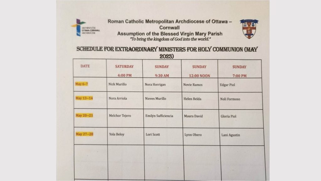 Service Schedule for Lectors & Eucharistic Ministers - Assumption ...