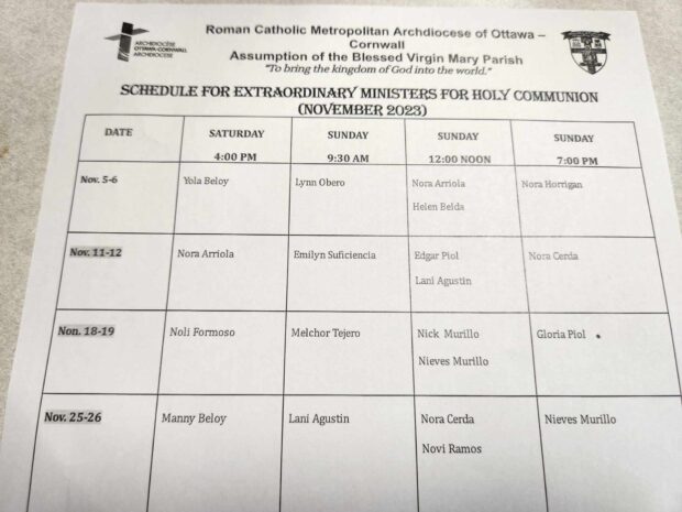 Service Schedule for Lectors & Eucharistic Ministers - Assumption ...