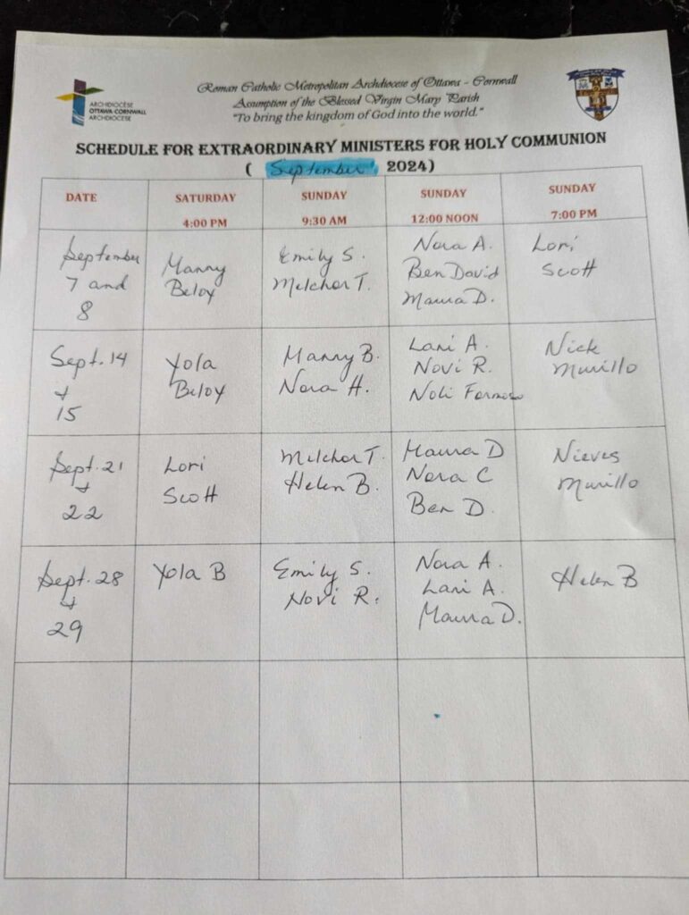 Service Schedule for Lectors & Eucharistic Ministers - Assumption ...